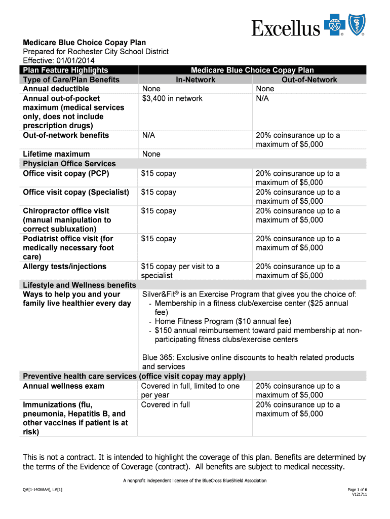 Fillable Online Medicare Blue Choice Copay Plan - Excellus BCBS Fax ...