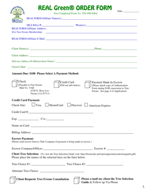 Fillable Online REAL Green ORDER FORM - fresnomlsnet Fax Email Print ...