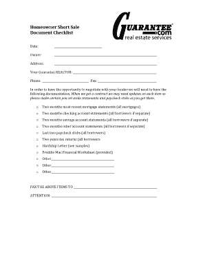 Fillable Online Homeowner Short Sale Fax Email Print - pdfFiller