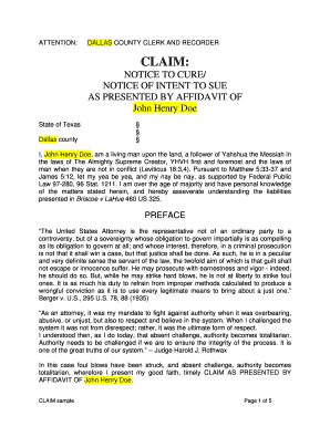 Fillable Online NOTICE TO CURE NOTICE OF INTENT TO SUE AS PRESENTED BY ...