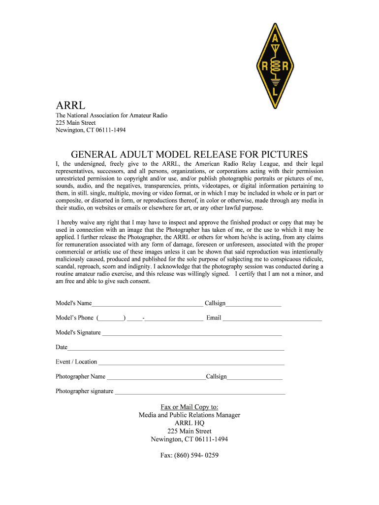 Fillable Online arrl ARRL picture release form - arrl Fax Email Print ...