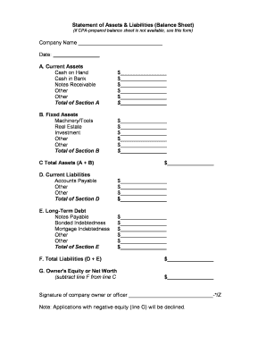 Fillable Online Statement of Assets Liabilities Balance Sheet Statement ...
