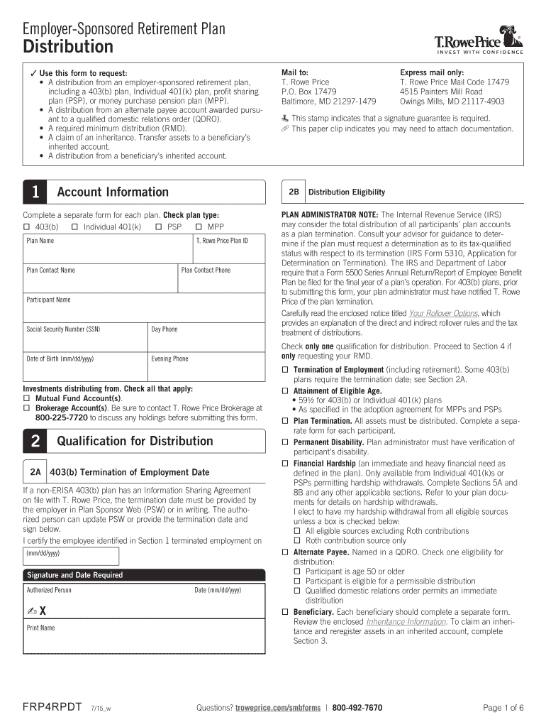 Fillable Online Employer-Sponsored Retirement Plan Distribution Fax ...