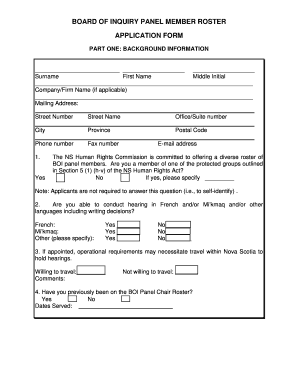 Fillable Online humanrights gov ns BOARD OF INQUIRY PANEL MEMBER ROSTER ...