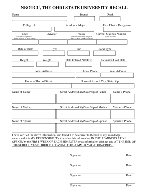 Fillable Online nrotc osu NROTCU THE OHIO STATE UNIVERSITY RECALL Fax ...