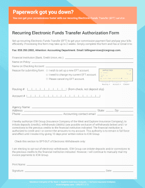 Fillable Online Icw-group-agency-eft-form icw-group-agency-eft-form Fax ...
