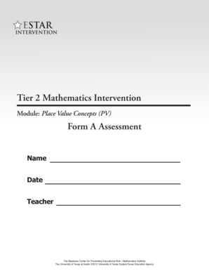 Fillable Online Tier 2 Mathematics Intervention Form A Assessment Fax Email Print - pdfFiller