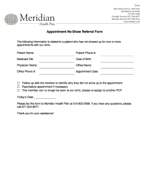 Fillable Online Appointment No-Show Referral Form - mhplancom Fax Email ...