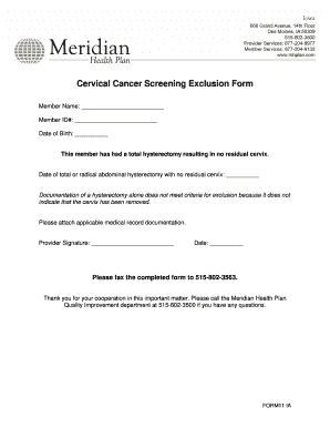 Fillable Online Cervical Cancer Screening Exclusion Form Fax Email ...