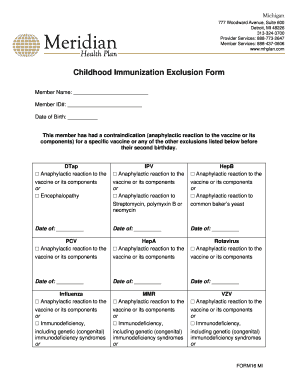 Fillable Online Childhood Immunization Exclusion Form - mhplancom Fax ...