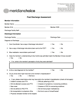 Fillable Online Post Discharge Assessment - mhplancom Fax Email Print ...