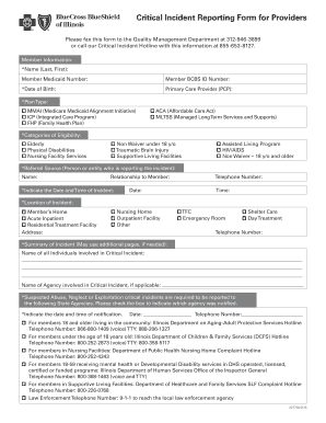 Fillable Online Critical Incident Reporting Form for Providers - BCBSIL ...