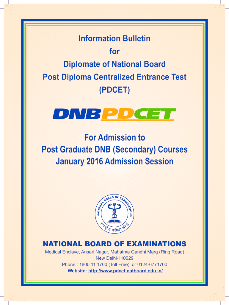 Fillable Online DNB PD CET Secondary Jan-b2016b - National Board Of ...