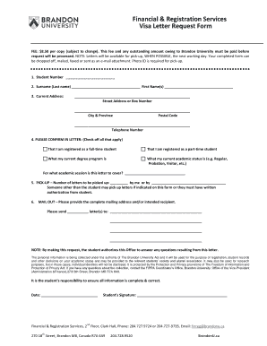 Fillable Online brandonu Financial Registration Services Visa Letter ...