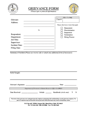 Fillable Online GRIEVANCE FORM - Ho-Chunk Nation Fax Email Print - pdfFiller
