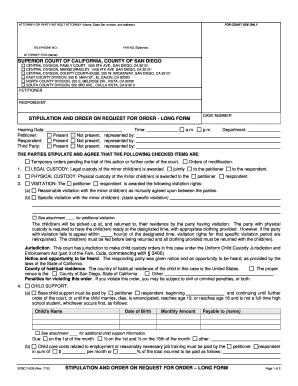 Fillable Online sdcourt ca STIPULATION AND ORDER ON REQUEST FOR ORDER ...