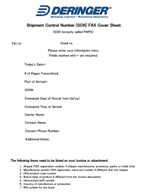 Fillable Online Shipment Control Number SCN FAX Cover Sheet Fax Email ...