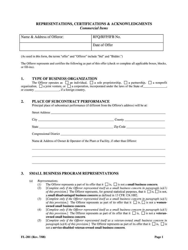 Fillable Online REPRESENTATIONS CERTIFICATIONS ACKNOWLEDGMENTS Fax Email Print - pdfFiller