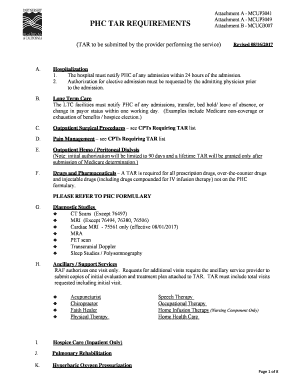 Fillable Online PHC TAR REQUIREMENTS Fax Email Print - pdfFiller