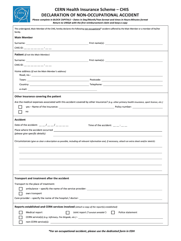 Fillable Online CHISF02 Declaration of a non-occupational accident ...