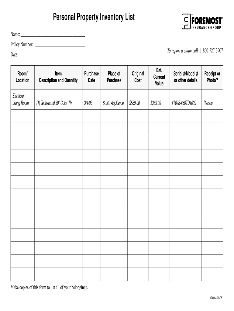 Personal Property Inventory List Fill Out Sign Online DocHub