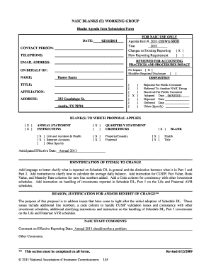 Fillable Online naic Blanks Agenda Item Submission Form Fax Email Print ...