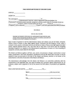 Fillable Online FINAL WAIVER AND RELEASE OF LIENS AND CLAIMS Fax Email Print - pdfFiller