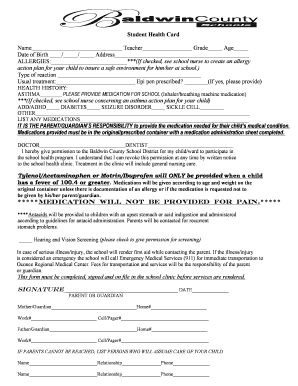 Fillable Online Student Health Card - baldwinhighschoolnetipowercom Fax ...