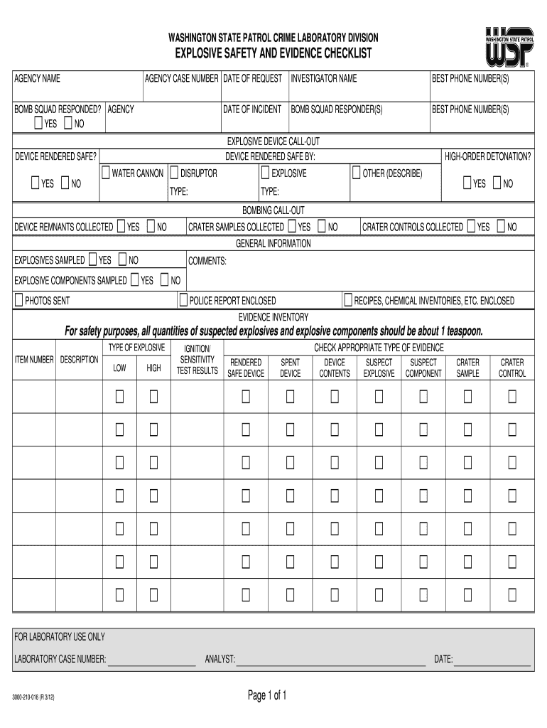 Fillable Online wsp wa Explosive Safety and Evidence Checklist Revised ...