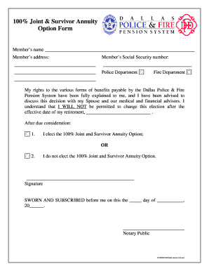 Fillable Online dpfp 100 Joint Survivor Annuity Option Form - DPFP Fax ...