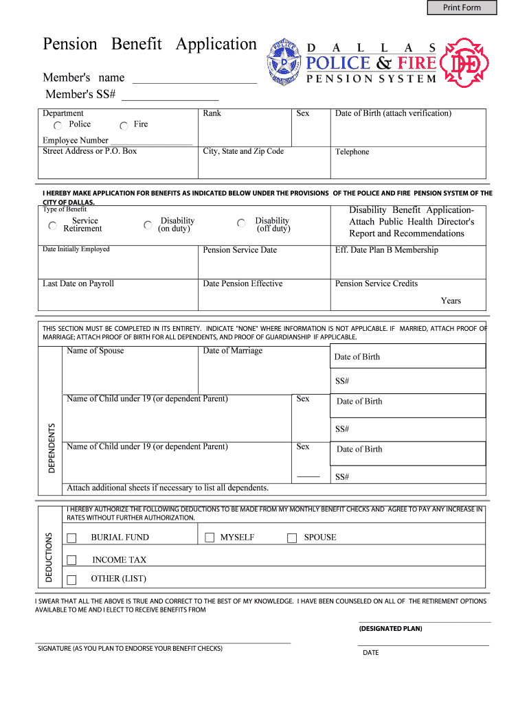 Fillable Online dpfp Pension Benefit Application - DPFP Fax Email Print ...