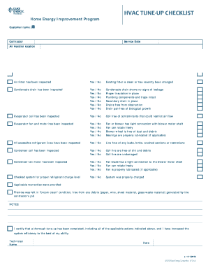 Fillable Online HVAC TUNE-UP CHECKLIST - Progress Energy Fax Email ...