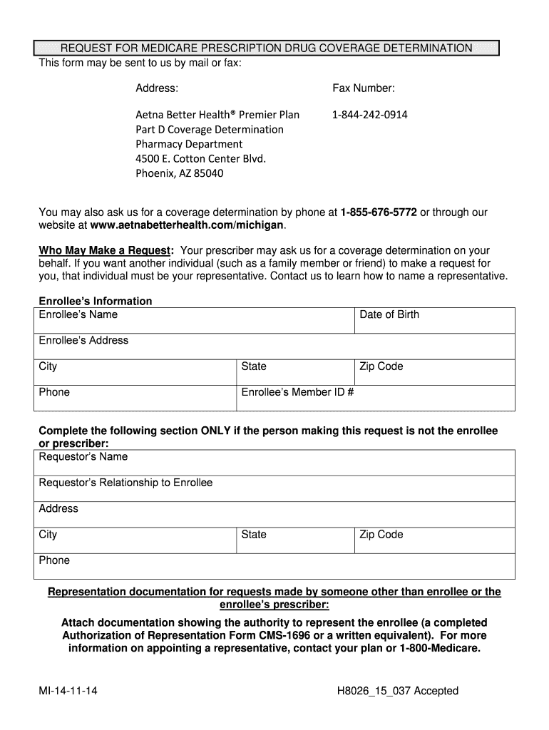 Fillable Online Part D Coverage Determination Fax Email Print - pdfFiller