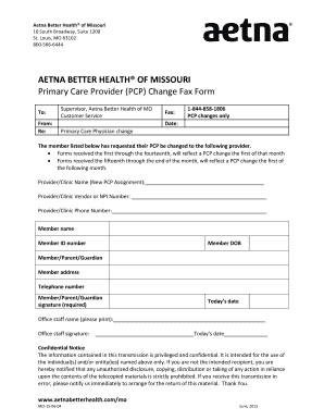 Fillable Online AETNA BETTER HEALTH OF MISSOURI Primary Care Provider ...