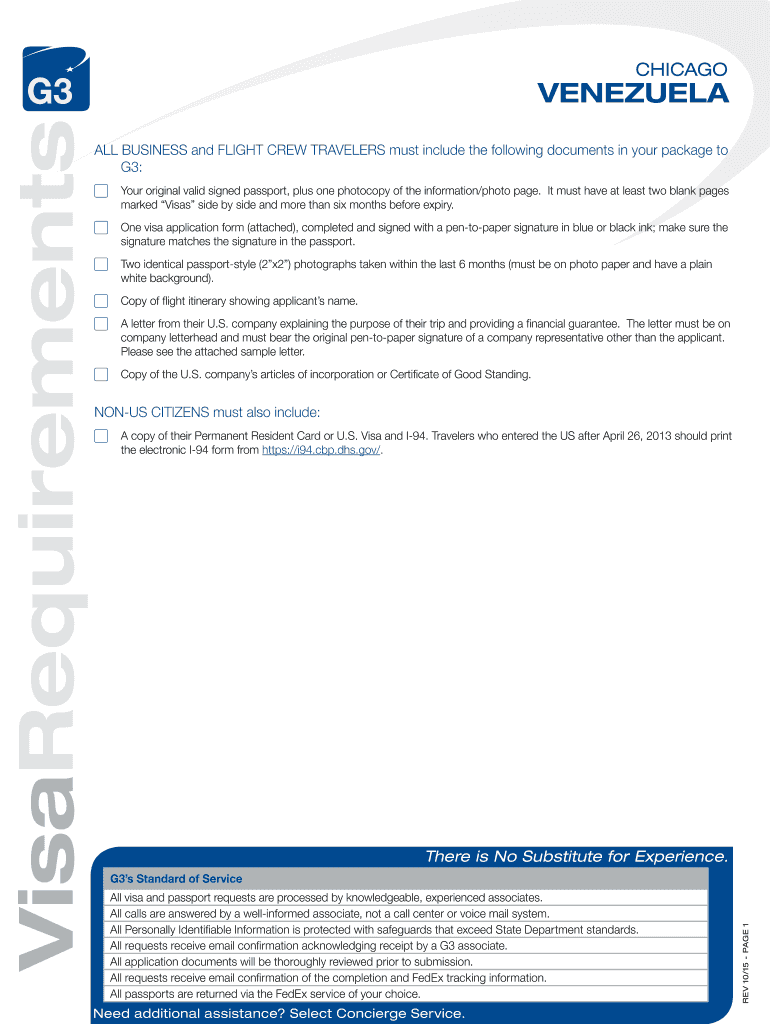 Fillable Online VENEZUELA Requirements - G3 Visas Passports Fax Email ...