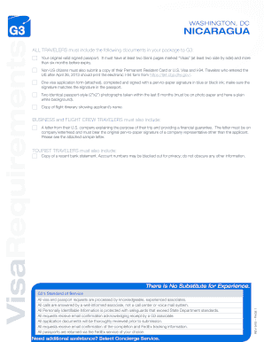 Fillable Online NICARAGUA Requirements - G3 Visas Passports Fax Email ...