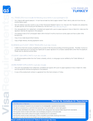 Fillable Online TURKEY Requirements - G3 Visas Passports Fax Email ...