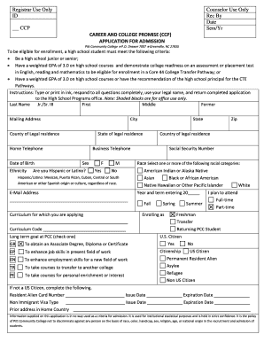 Fillable Online pittcc CAREER AND COLLEGE PROMISE CCP APPLICATION FOR ADMISSION - pittcc Fax ...