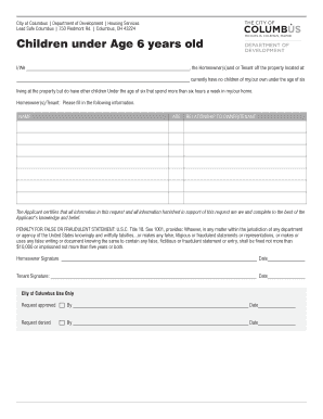 Fillable Online columbus Children under Age 6 years old - Columbus Ohio ...