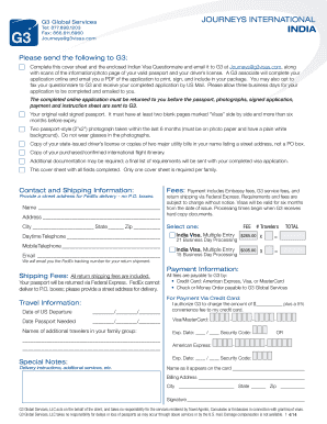 Fillable Online G3 Global Services JOURNEYS INTERNATIONAL INDIA Fax ...