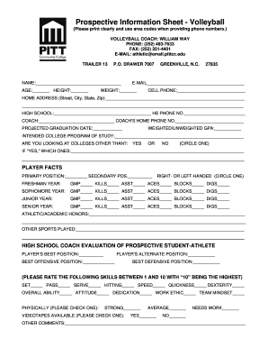 Fillable Online pittcc Prospective Information Sheet - Volleyball ...