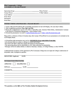 Fillable Online pittcc LCD DISPLAY BOARD PERMIT - Pitt Community ...