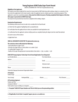 Fillable Online asmeconferences Young Engineer ASME Turbo Expo Travel Award Fax Email Print ...
