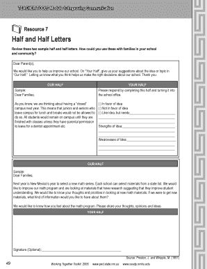 Fillable Online bostonpublicschools Half and Half Letters ...