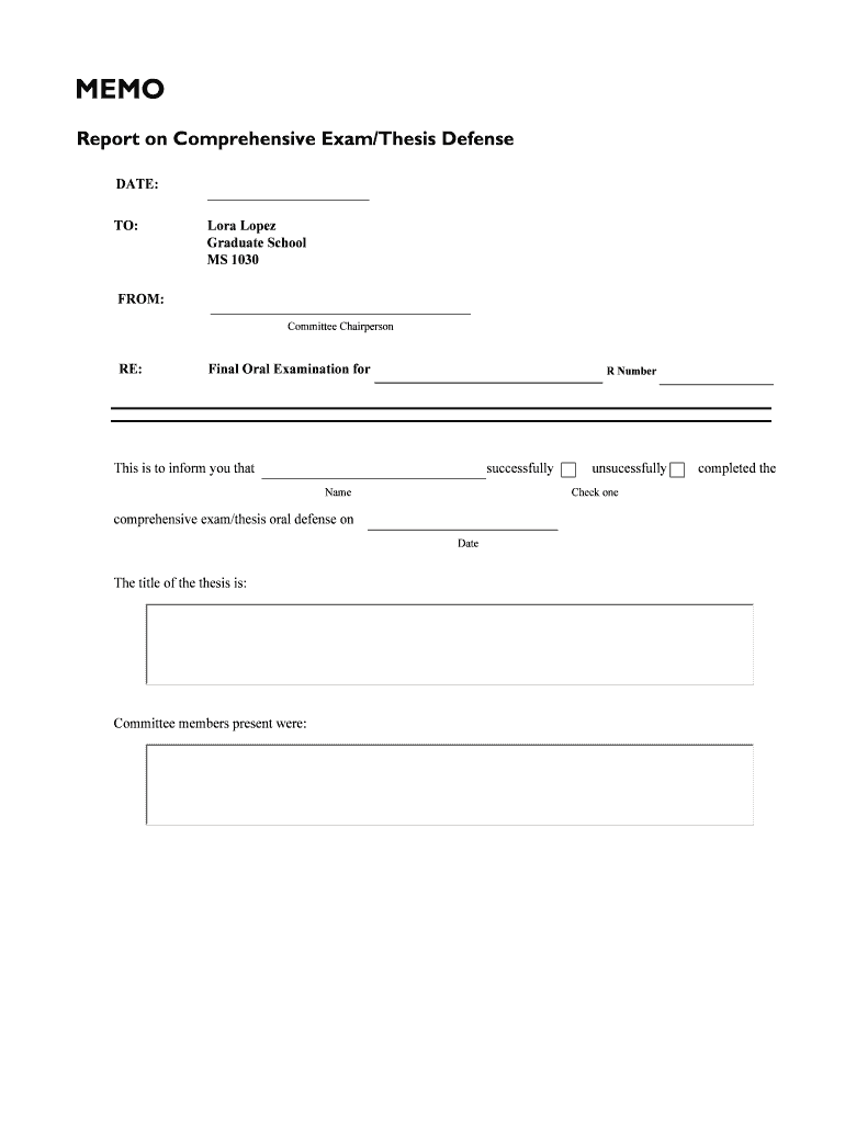 Fillable Online depts ttu Report on Comprehensive ExamThesis Defense ...