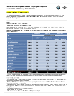 Fillable Online BMW Group Corporate Fleet Employee Program Incentives ...