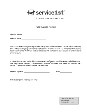 Fillable Online WIRE TRANSFER PIN FORM - Service 1 Fax Email Print ...