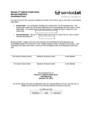 Fillable Online Service 1st Federal Credit Union Service1stHome Fax ...