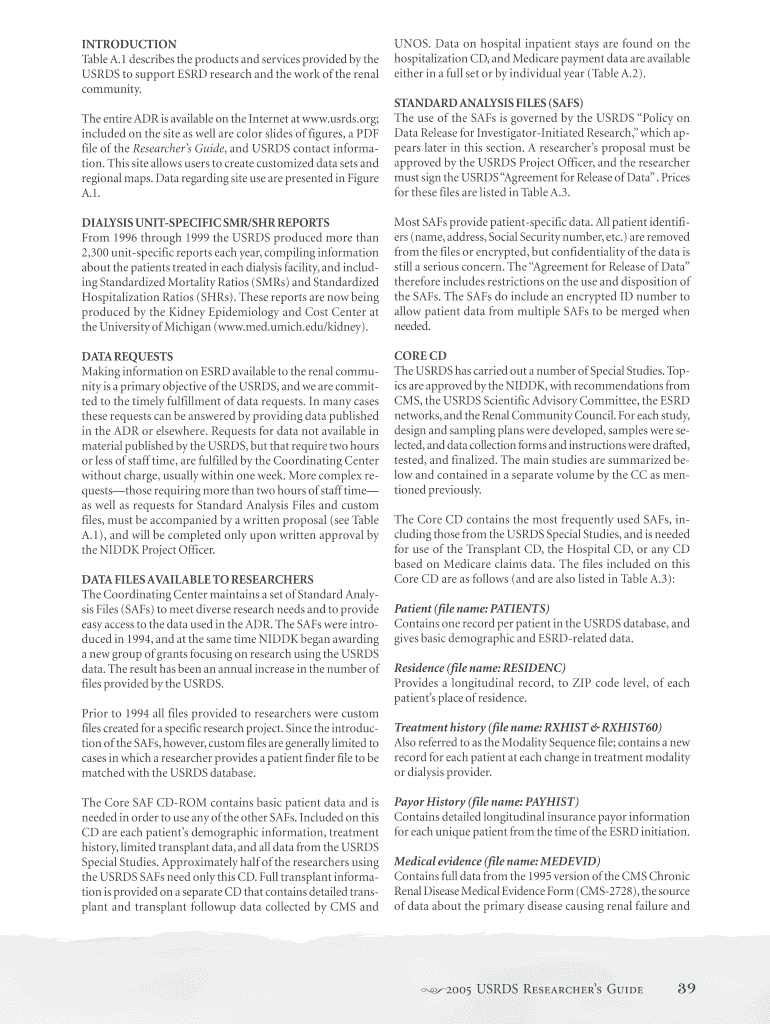 Fillable Online usrds Introduction - US Renal Data System - usrds Fax ...