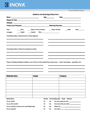 Fillable Online inova Obstetrics and Gynecology History Form Name Age ...